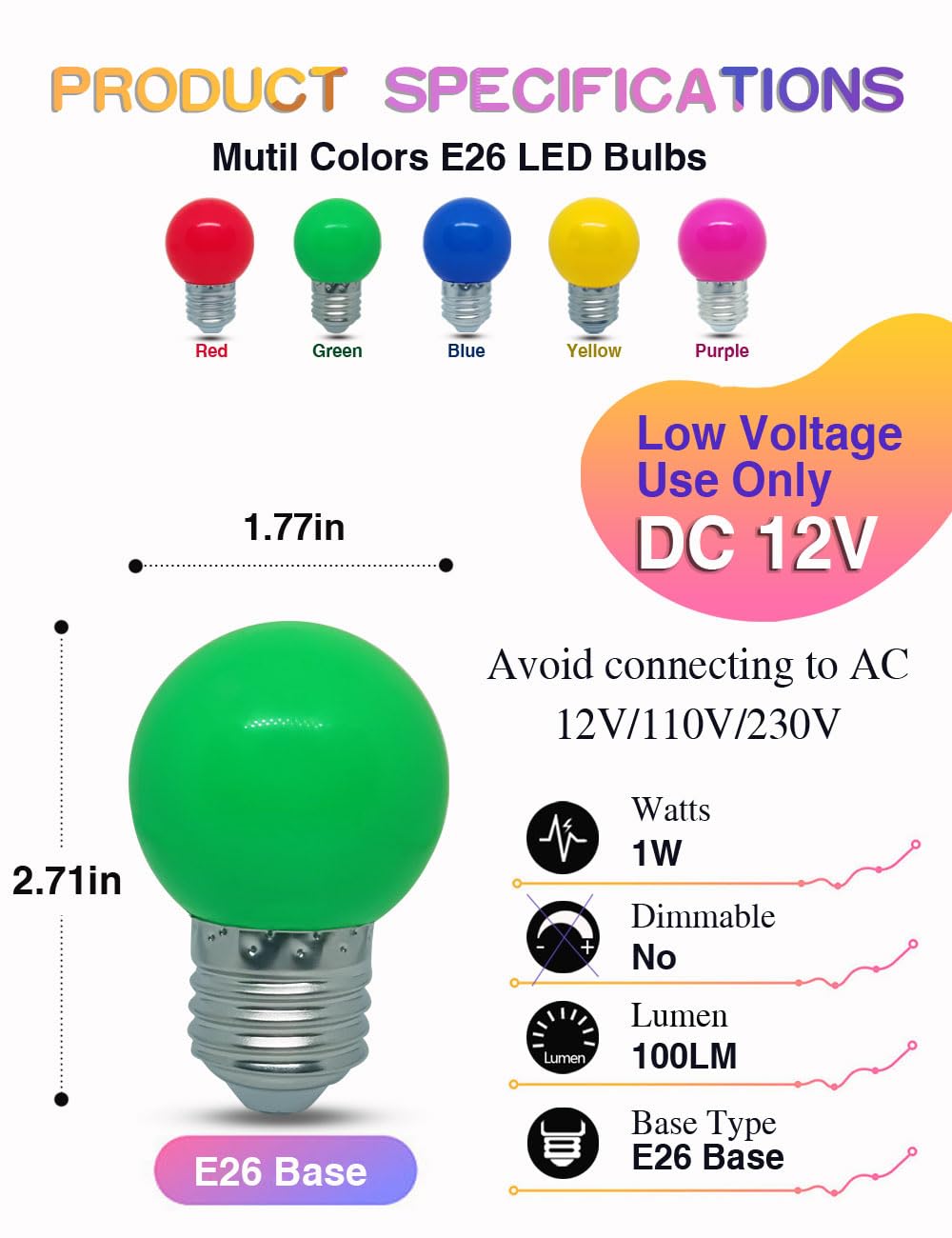 Snapklik.com : DC 12V Light Bulb, Low Voltage LED Bulbs, Green 1W G14 ...