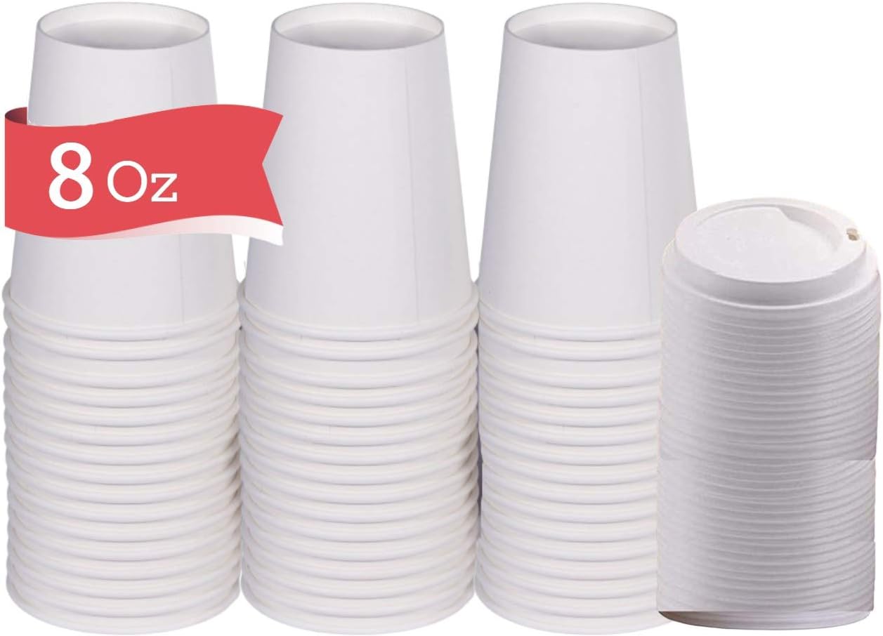 Amazon.com: 100 Sets 20 oz Paper Coffee Cup Solo Disposable White Hot ...