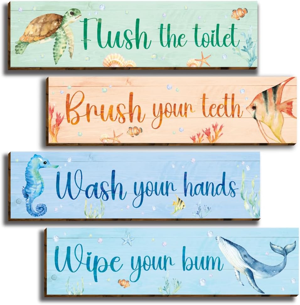 Amazon.com : 4 Pcs Watercolor Ocean Bathroom Wall Decor Signs ...