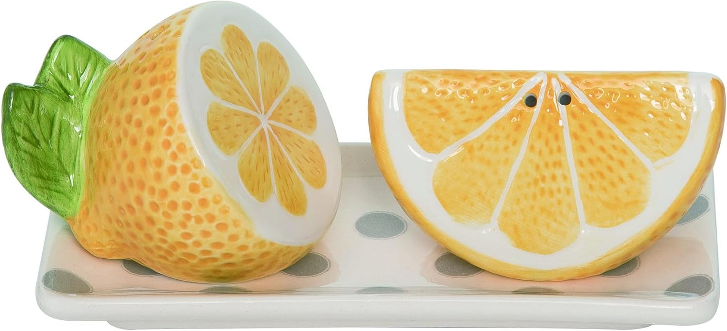 Amazon.com: Ceramic Lemons Salt and Pepper Shaker Set, Polka Dot Tray ...