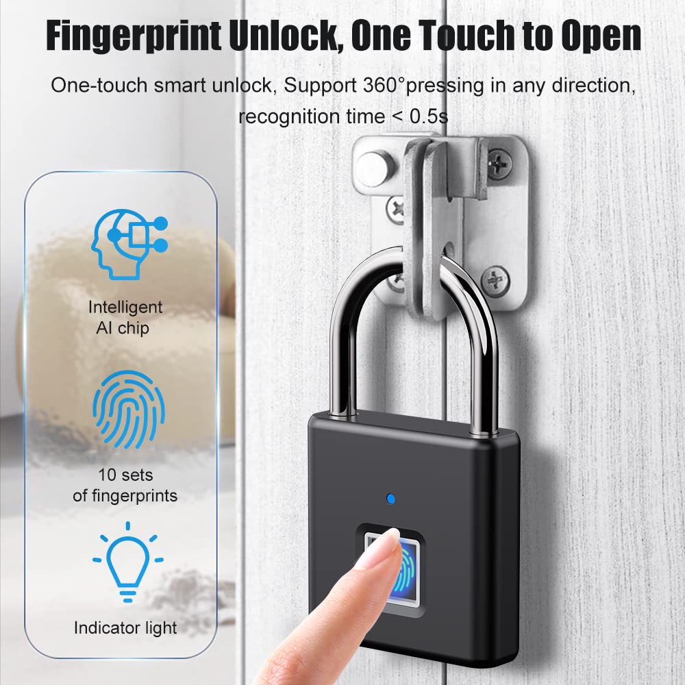 Snapklik.com : BRIMFORD Fingerprint Padlock, Mini Smart Padlock Ultra ...