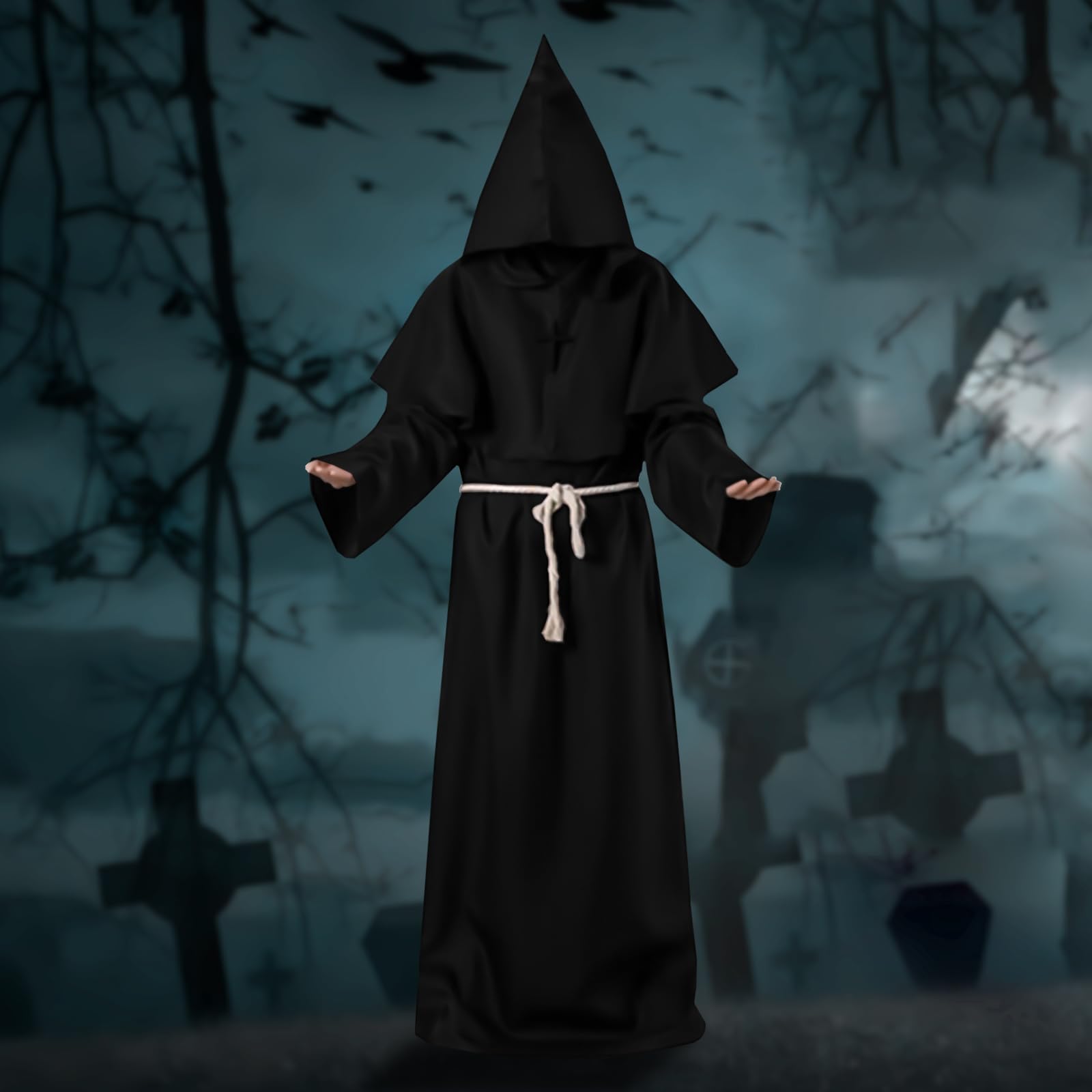 Kitimi Black Monk Costume Adult, Monk Robes, Monk Outfit Men, Medieval ...