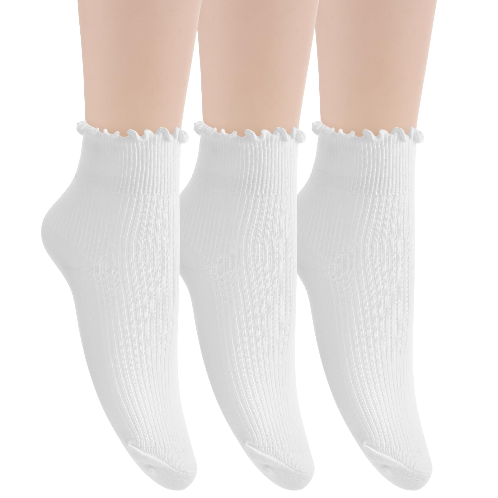 Amazon.com: 3 Pairs White Ruffle Socks Women Cotton Breathable White ...