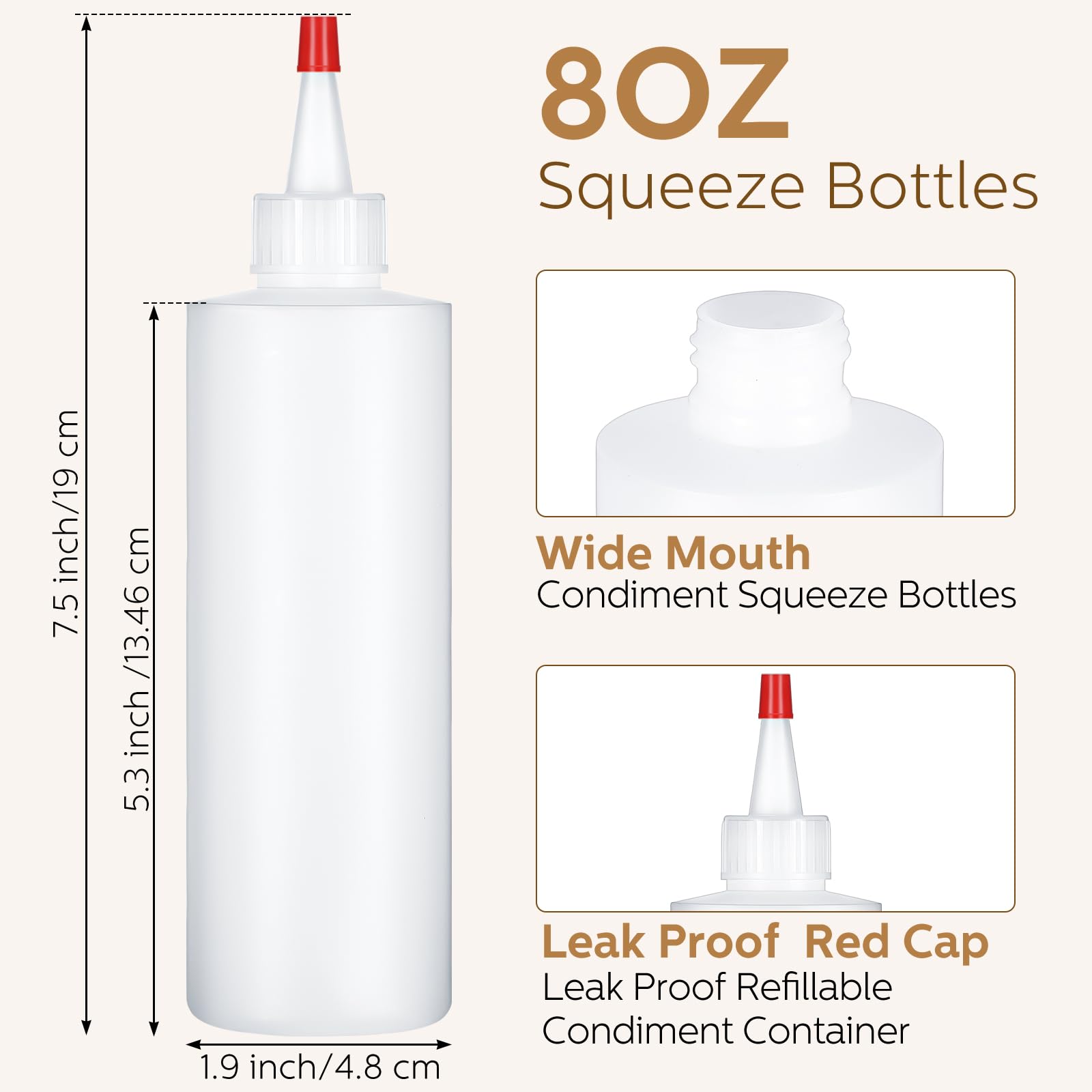 Jinei 60 Pack 8 oz Plastic Squeeze Bottles Clear Condiment Squeeze ...