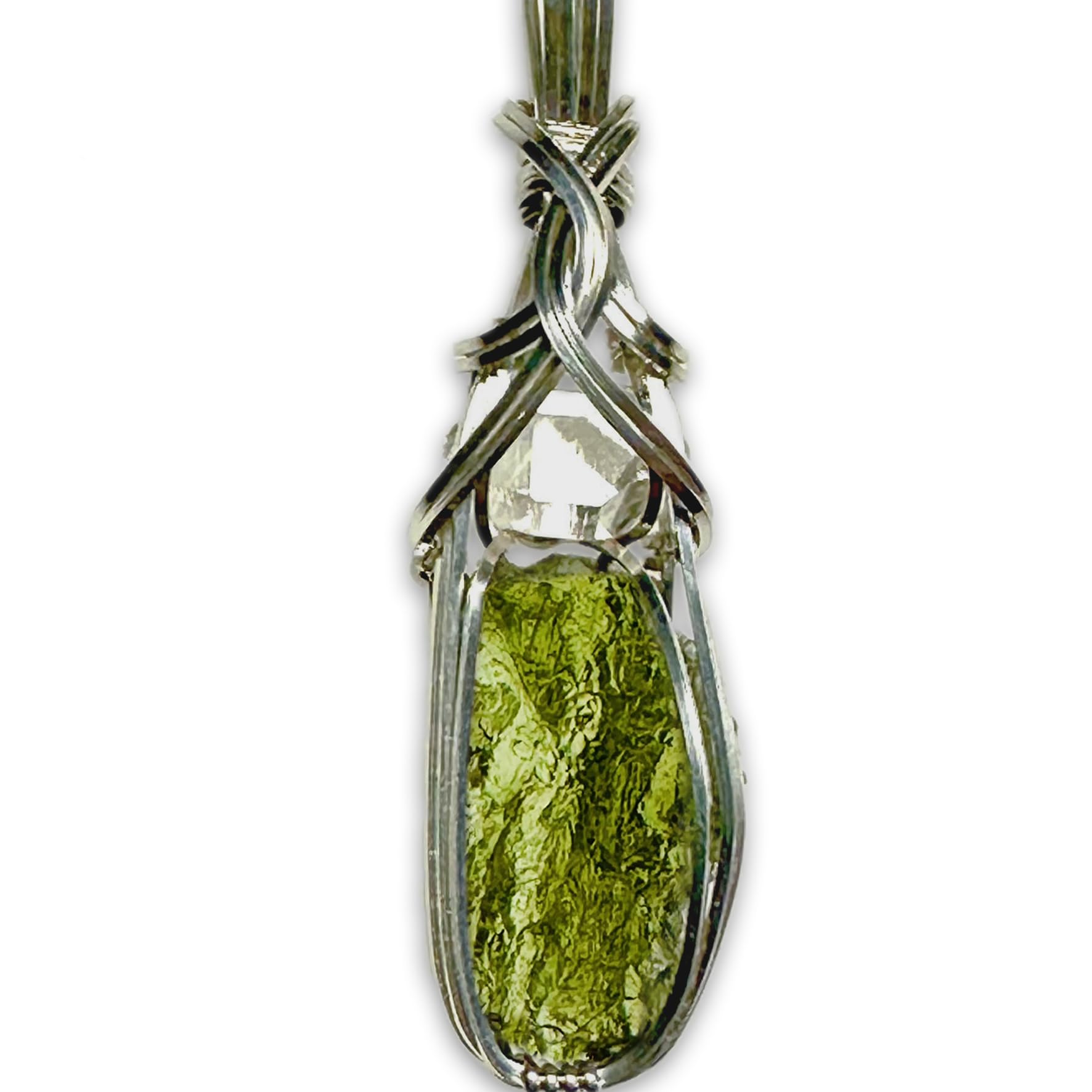 Genuine Moldavite Crystal - Large Herkimer Diamond Necklace Pendant ...