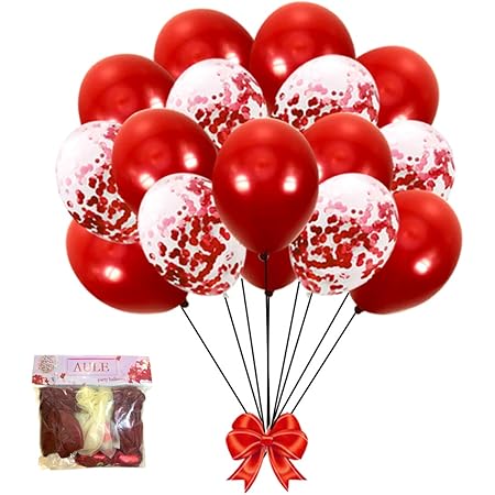 Amazon.com: AULE Red Balloons +Red Confetti Balloons 12 inch Premium ...