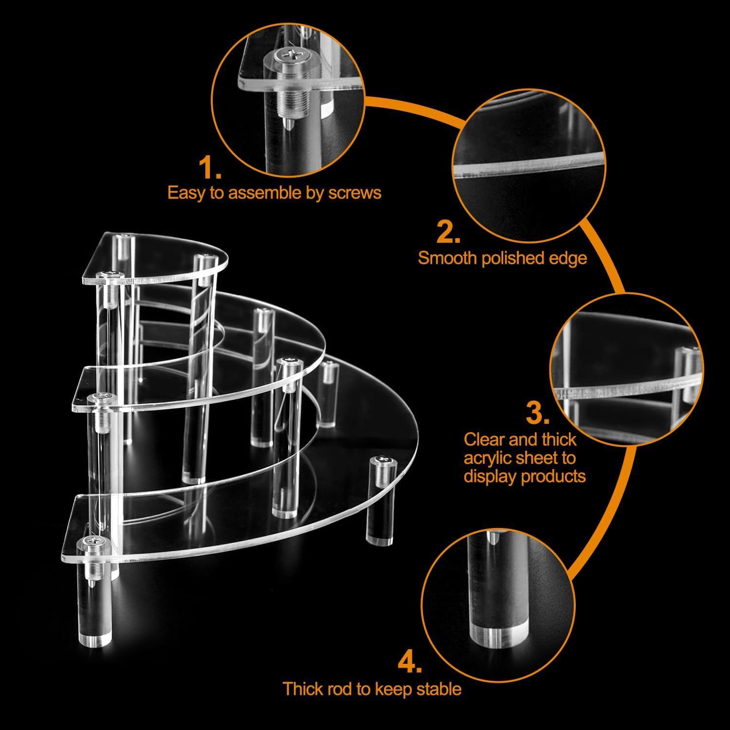 Snapklik.com : 2 Pack 3 Tier Clear Acrylic Display Riser, Half Moon ...