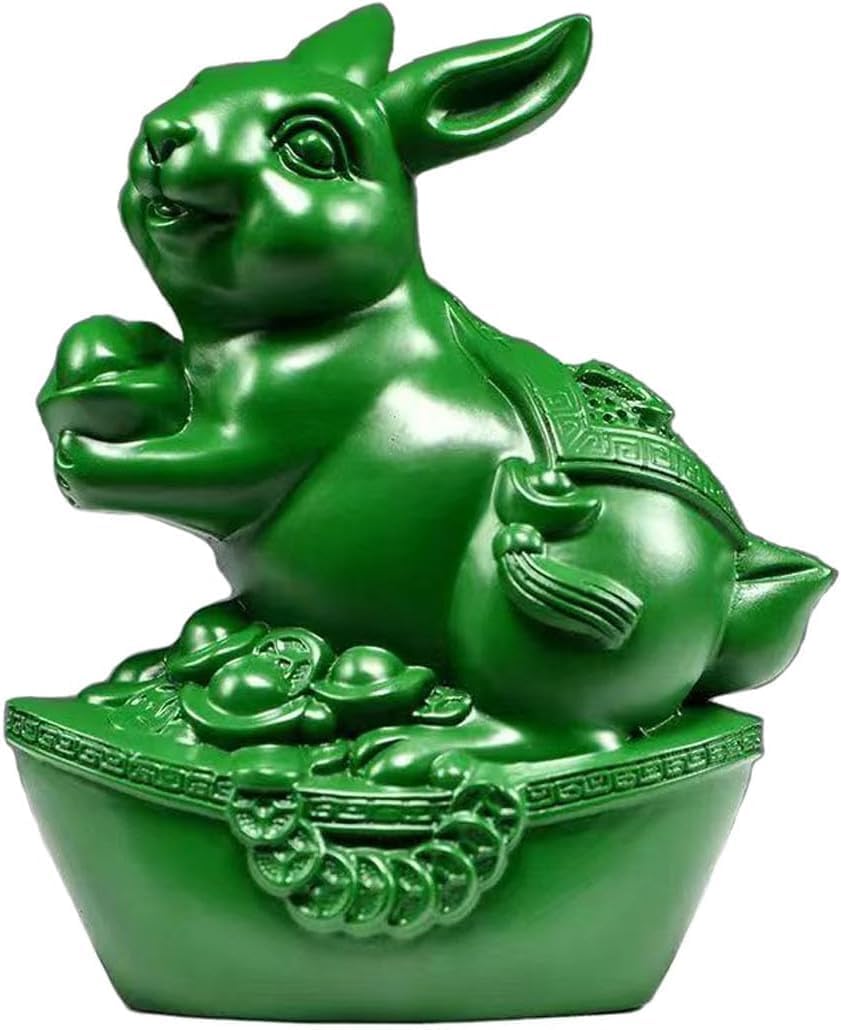 Amazon.com: NDCNCQ Chinese Zodiac Rabbit Statue Green Small Wooden Feng ...