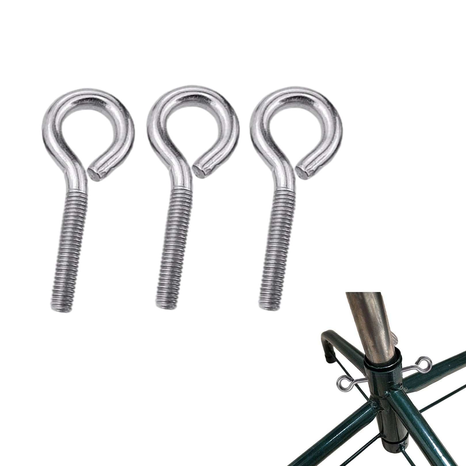 3 Pcs Hooks and Eyes,Xmas Tree Stand Eye Hook,Stainless Screw Bolt,Flat ...