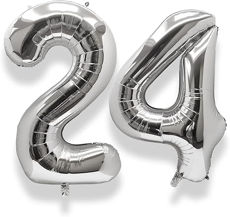 Amazon.com: AULE 40 Inch Large 24 Balloon Numbers Silver, Big Foil ...