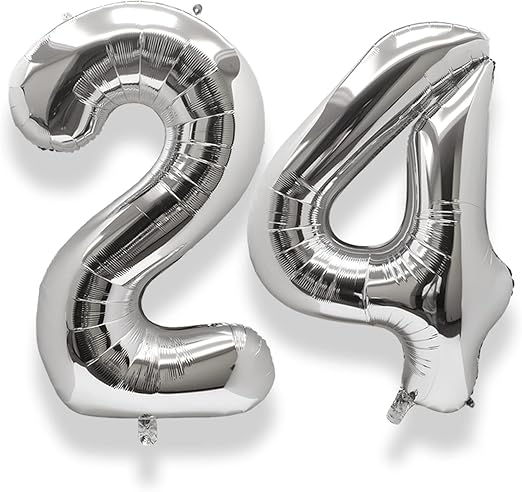 Amazon.com: AULE 40 Inch Large 24 Balloon Numbers Silver, Big Foil ...