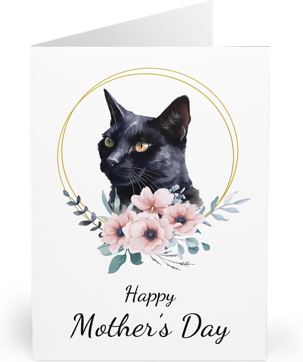 Black Cat Mother's Day Card - Elegant Floral Wreath Greeting ...