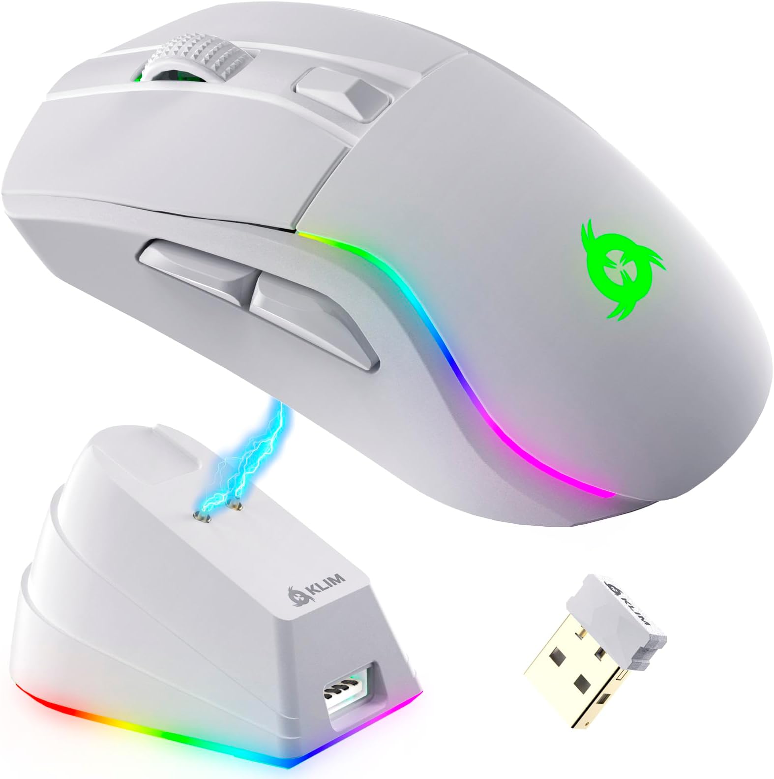 KLIM Blaze Y RGB - mouse inalámbrico recargable para juegos con base de ...