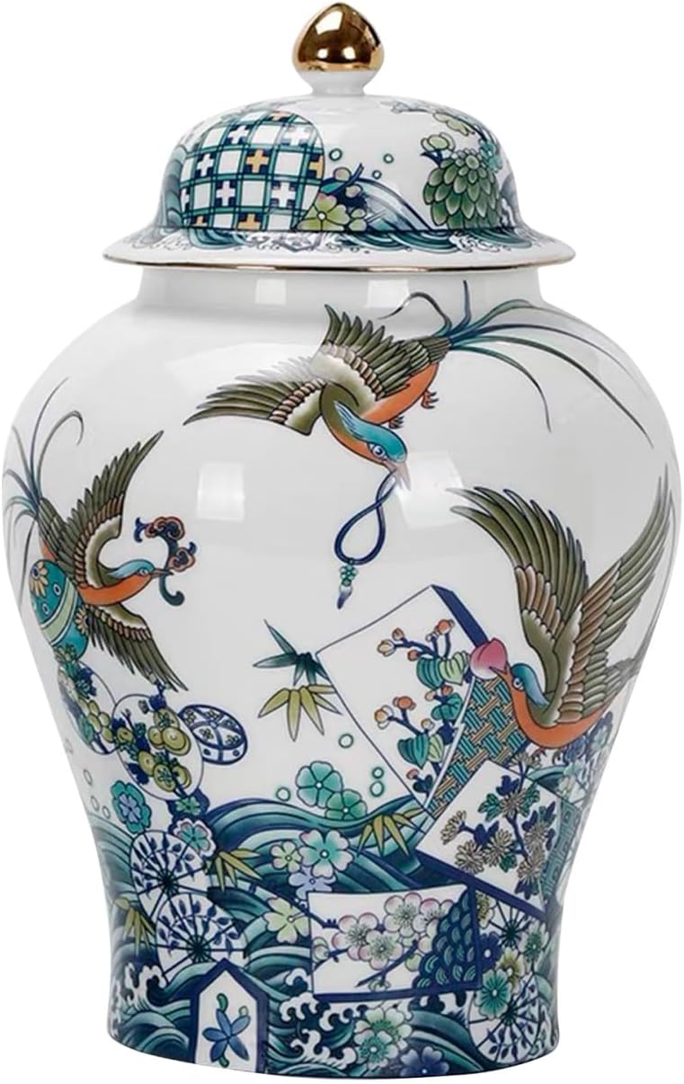 Amazon.com: MYMYYT 8 inches Phoenix Ginger Jar - blue white Ceramic ...