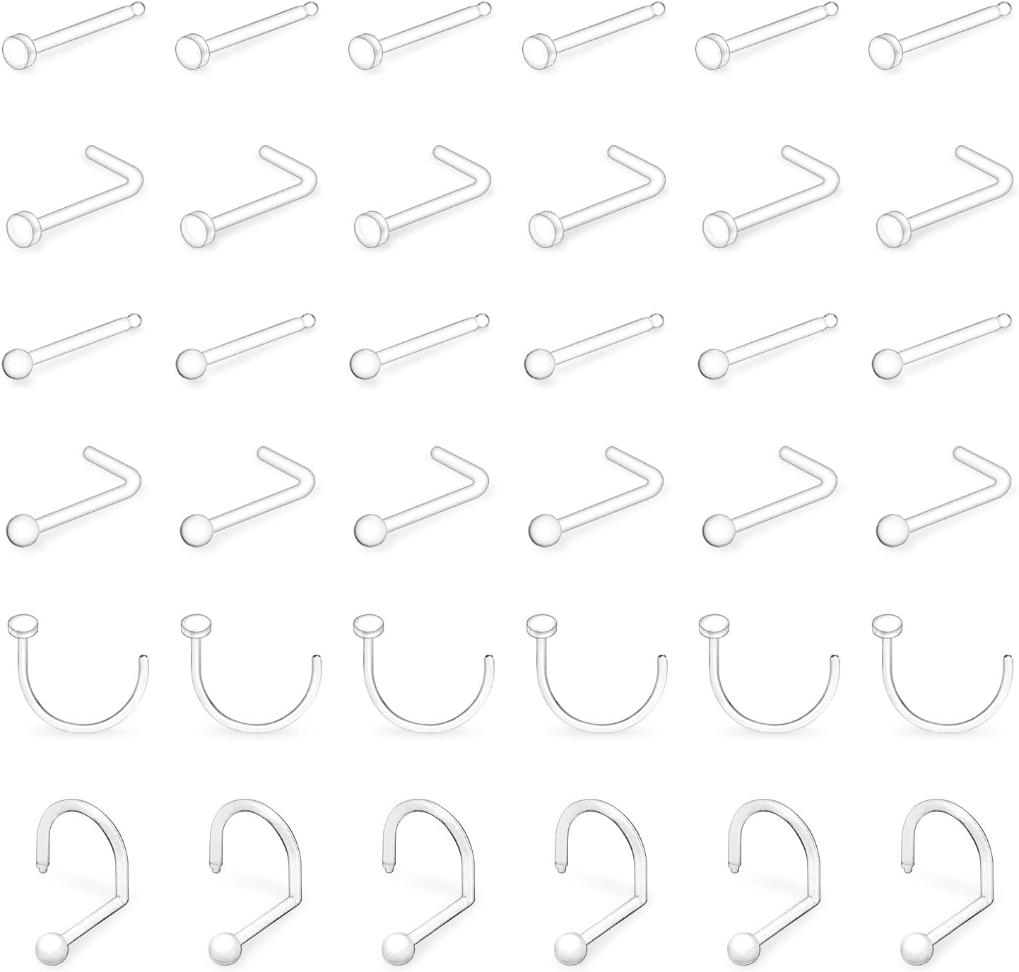 Amazon.com: PiercingArt 36Pcs 20g Small Clear Nose Studs Rings ...
