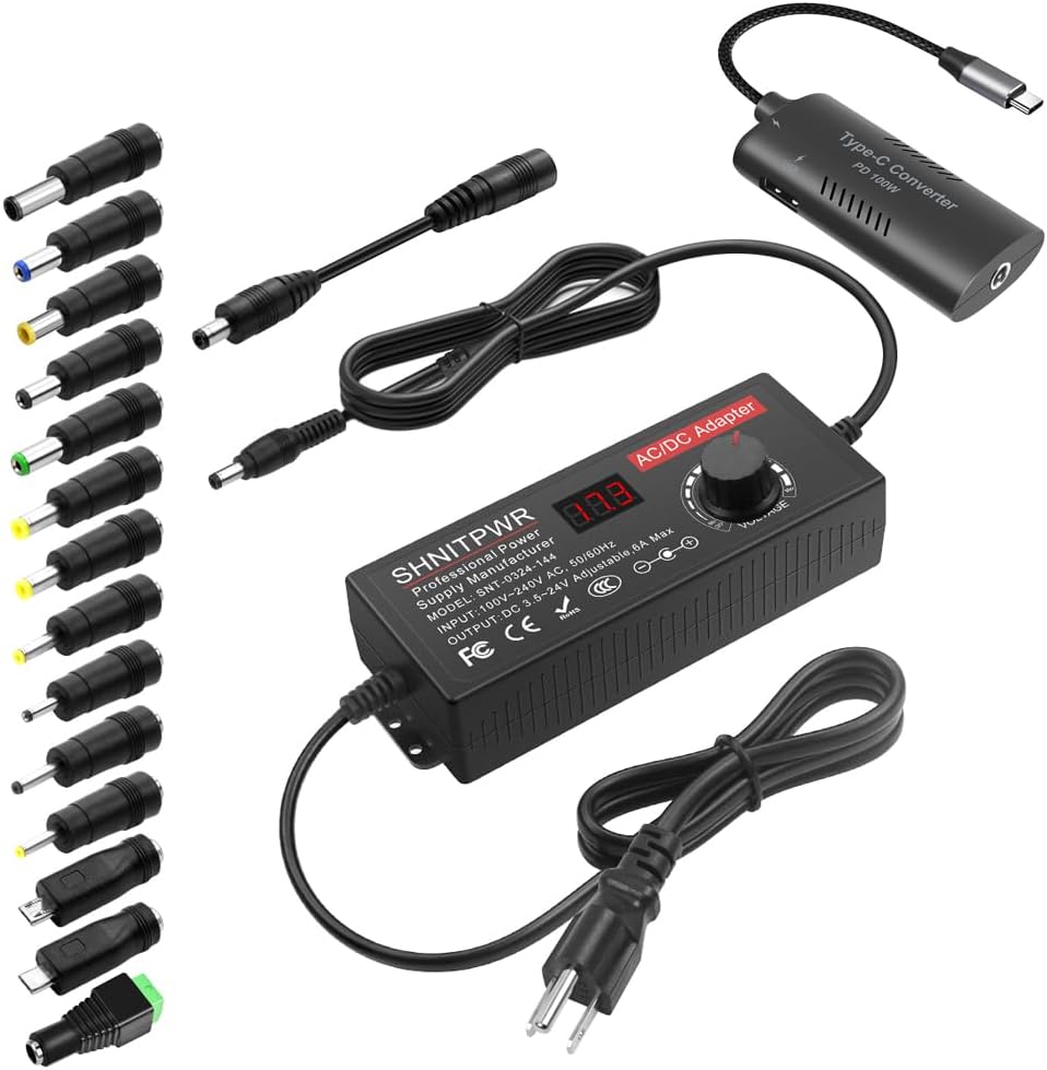 Amazon.com: SHNITPWR Universal Power Supply DC 24V 12V 5V 6V 9V 14V 19V Adjustable AC/DC Adapter ...
