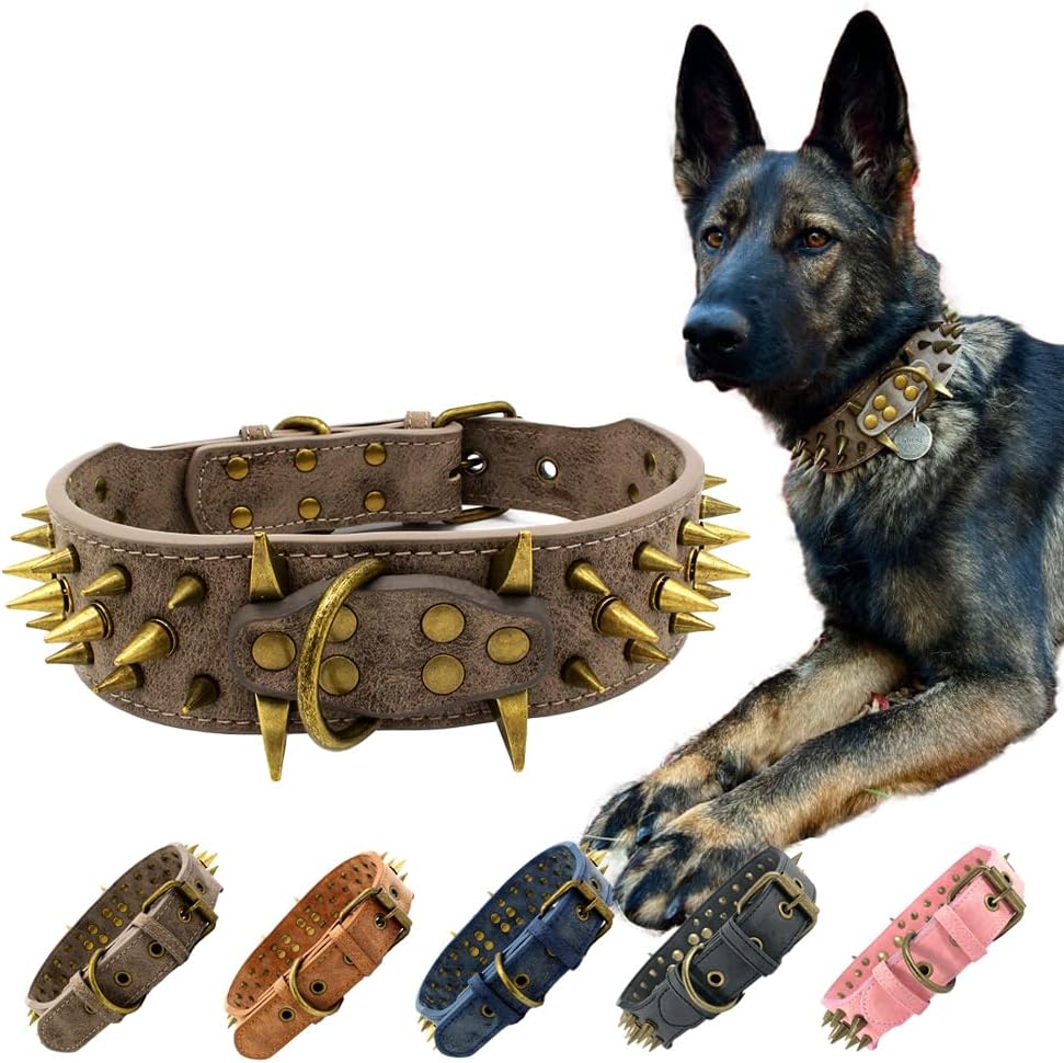 Amazon.com : The Mighty Large Spiked Studded Dog Collar - Protect Your ...