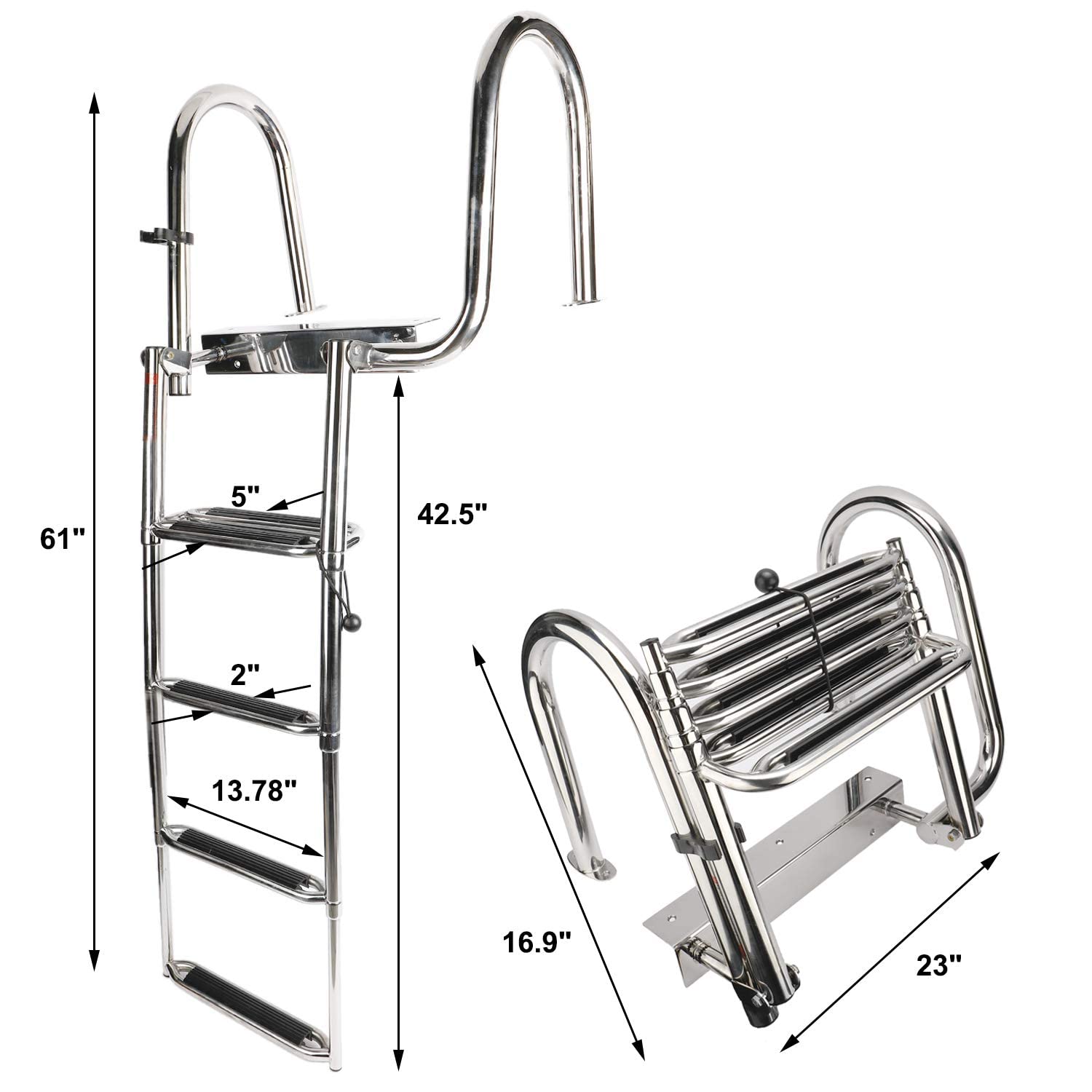 Snapklik.com : DasMarine 4 Step Pontoon Boat Ladder, Stainless Steel ...