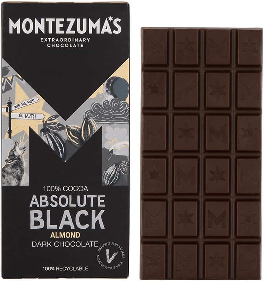 Montezuma's Absolute Black, 100% Cocoa, Dark Chocolate With Almonds ...