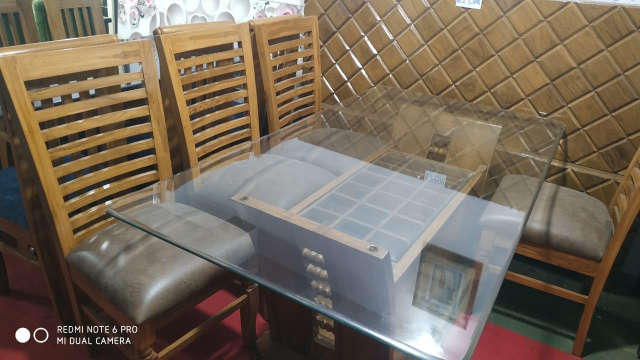 New Saman FURNISHERS Wood 6 Seater Dining Table with 6 Chairs for Dining Room Dining Table with ...
