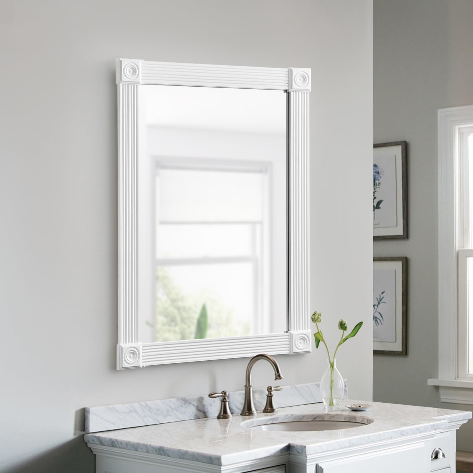 Amazon.com: KARTOOSH Wood Frame Bathroom Mirror, Farmhouse Style Vanity ...