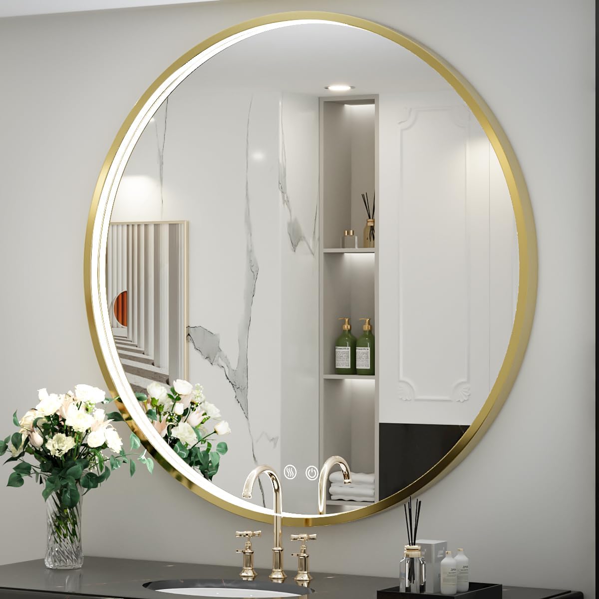 Amazon.com: FTOTI 40 Inch Round LED Mirror for Bathroom,Gold Framed ...