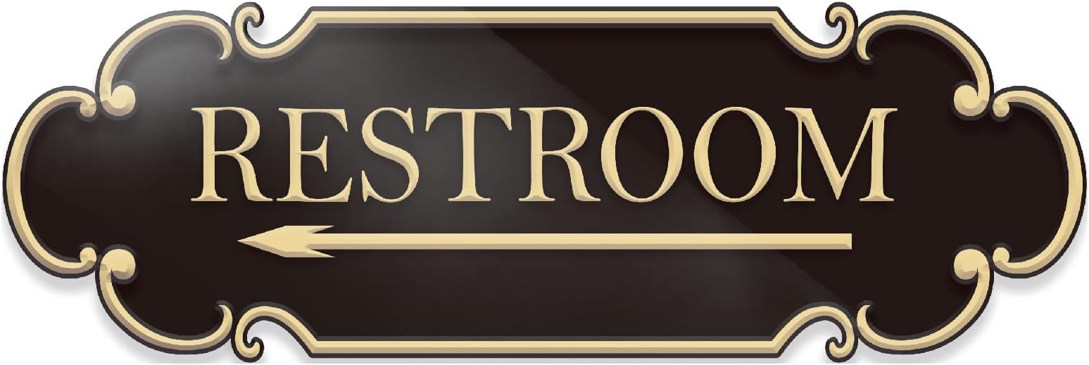 Amazon.com : Restroom Bathroom Sign Left Arrow Black Gold 9x3inches ...