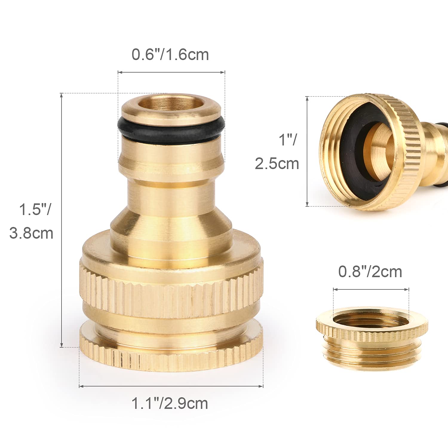 JINYJIA Brass Garden Hose Connector Female 2 Pieces, 2-in-1 Hose Tap ...