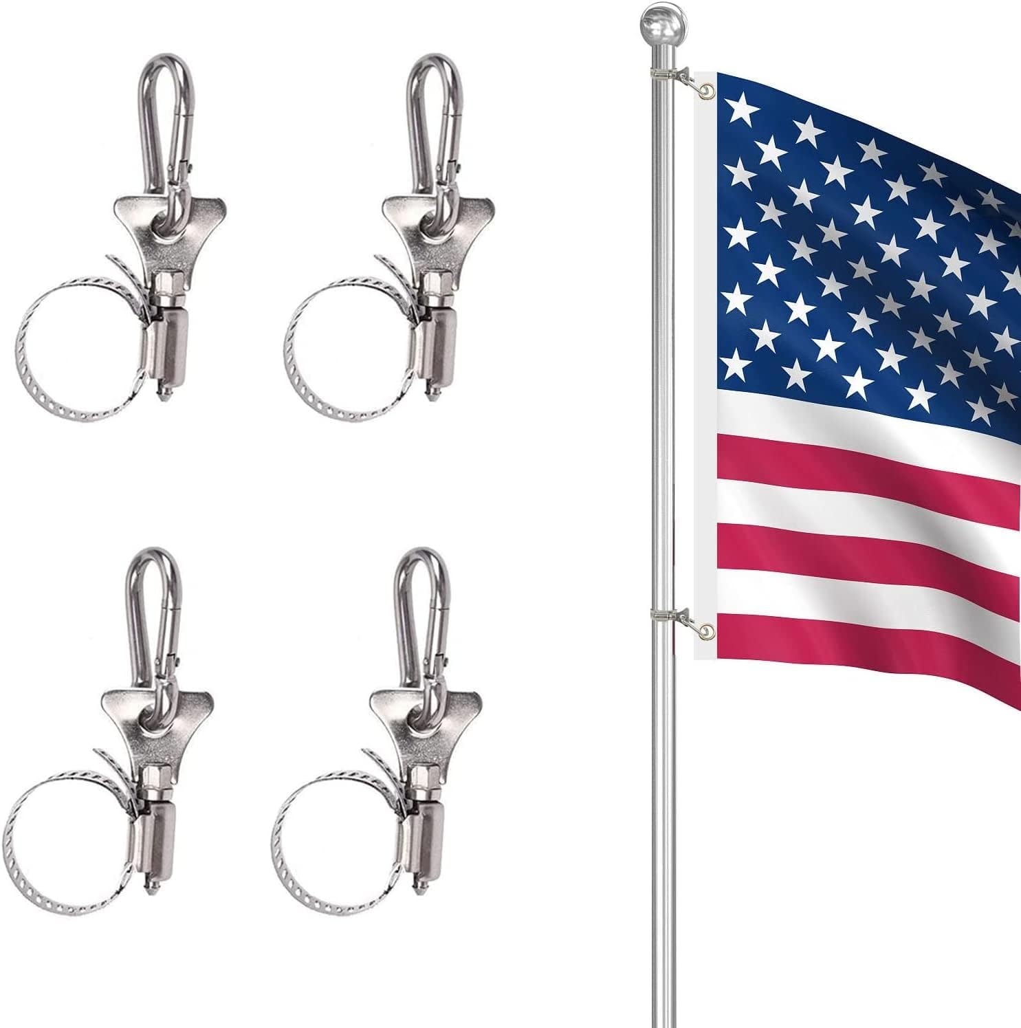Amazon.com : Flag Pole Rings,Flag Clips with Carabiner Stainless Steel ...