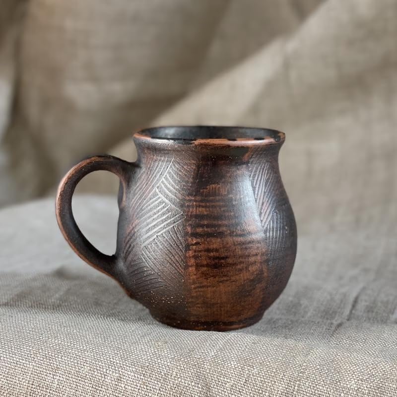 Amazon.com: Pottery Clay Coffee Mug Ceramic 12.5 oz - Handmade Brown ...