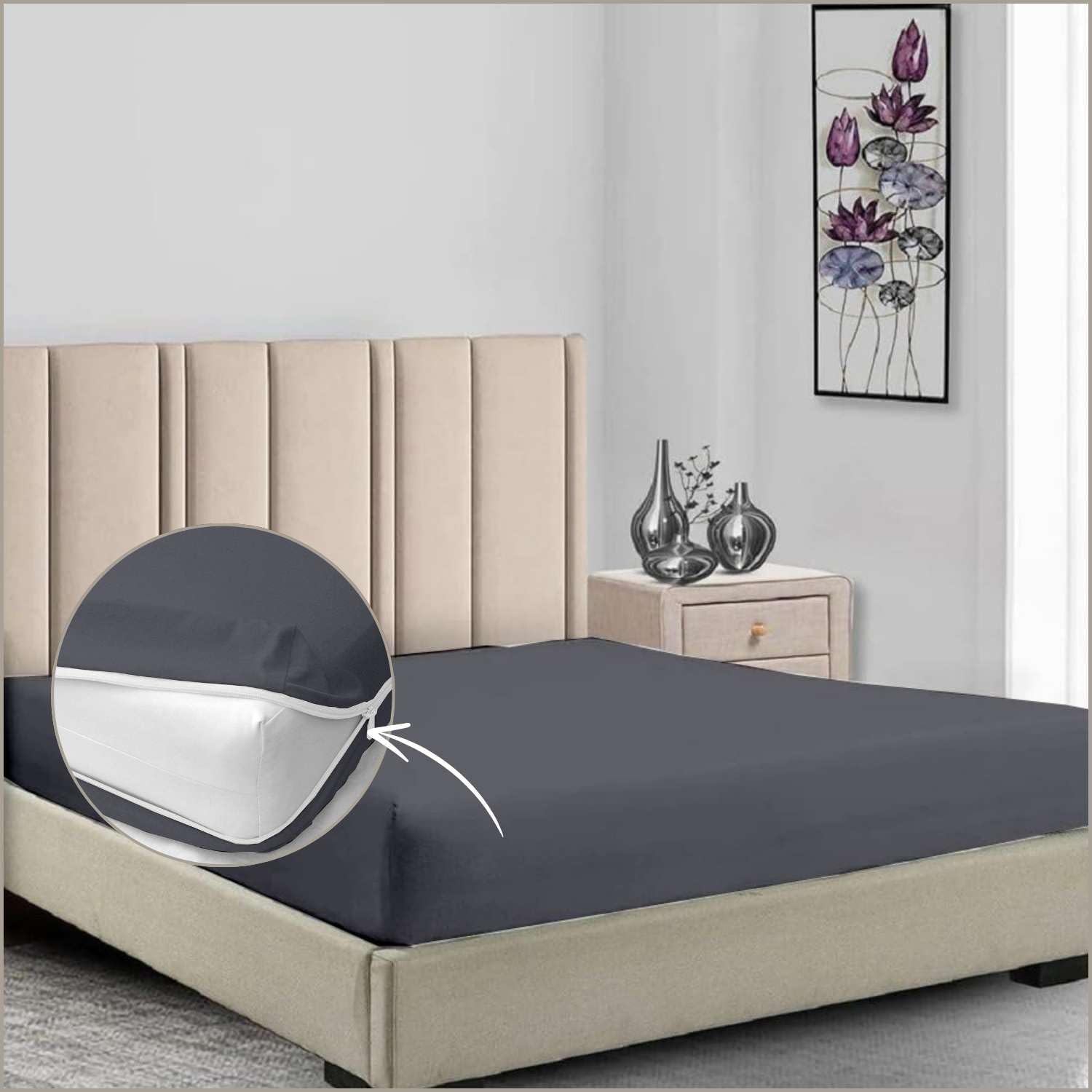 Amazon.com: Queen Zipper Bedding Set - Dark Grey Solid | 100% ...