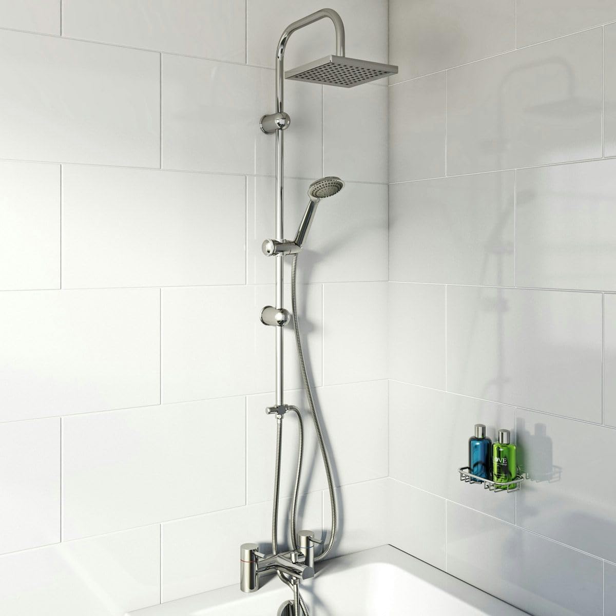 Rozin Shower System Set Chrome with Square Rainfall Shower Head Hand ...