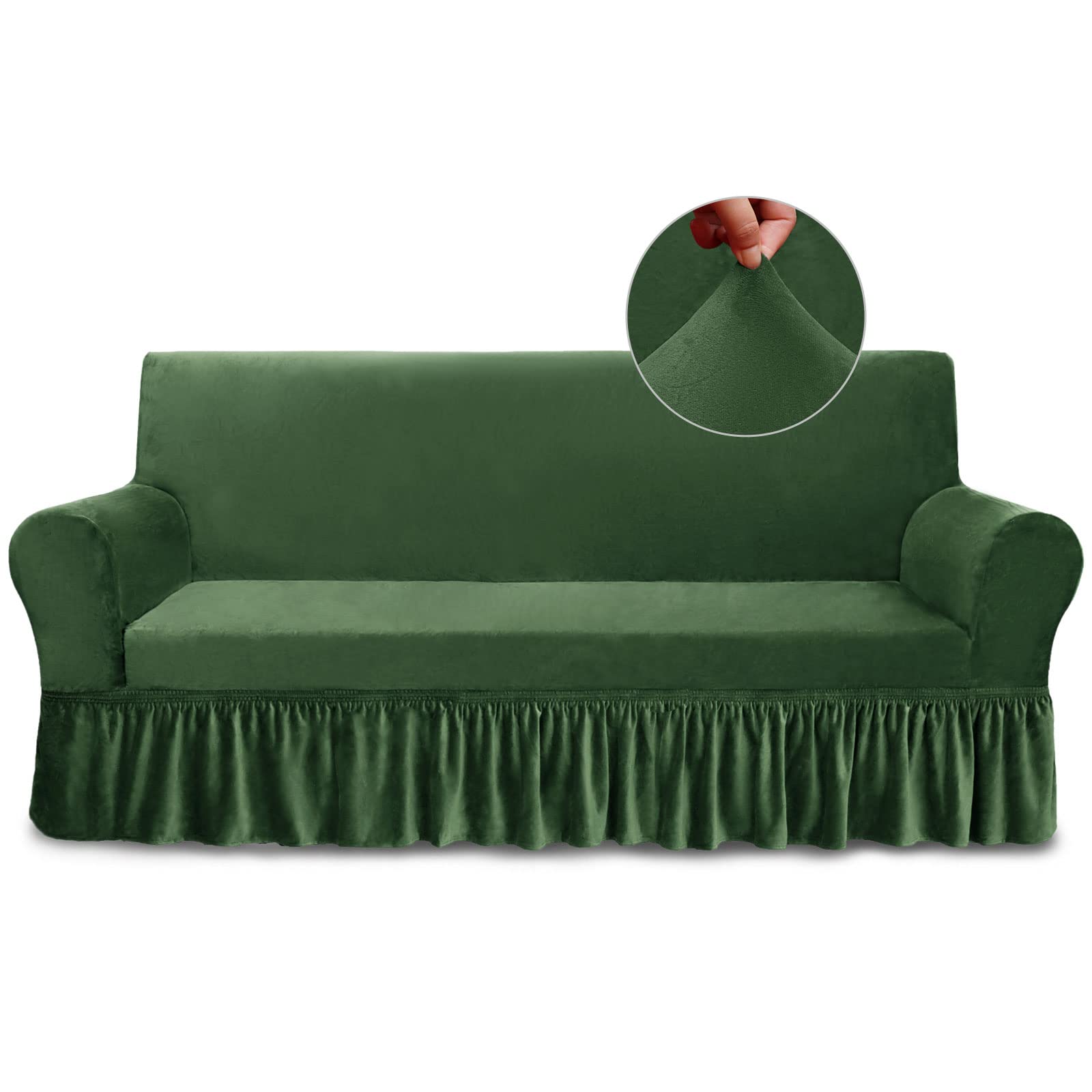 Pretty Jolly Velvet Sofa Cover with Skirt Super Soft 1-piece Spandex ...