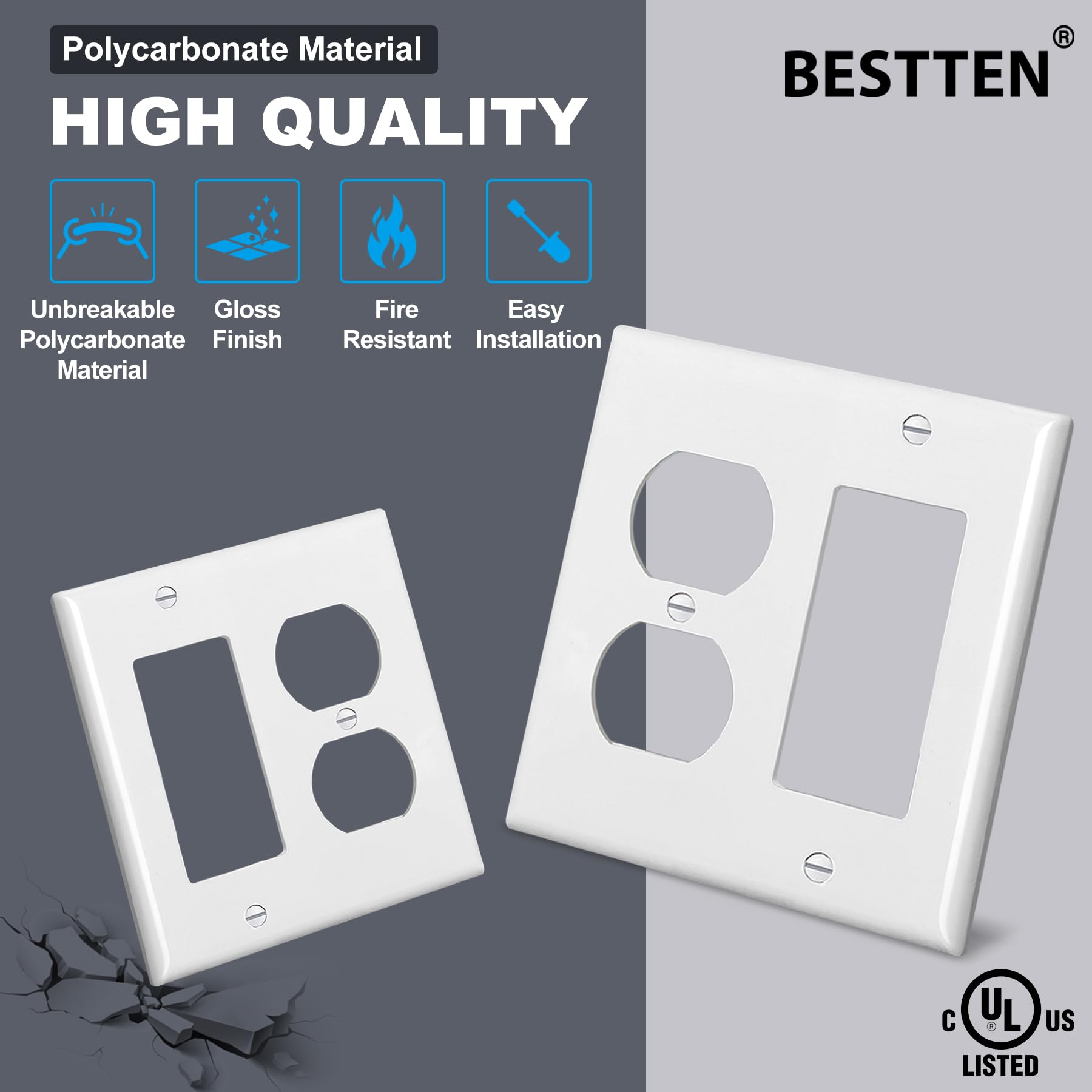 Snapklik.com : 2 Pack BESTTEN 2-Gang Combination Light Switch Wall Plate