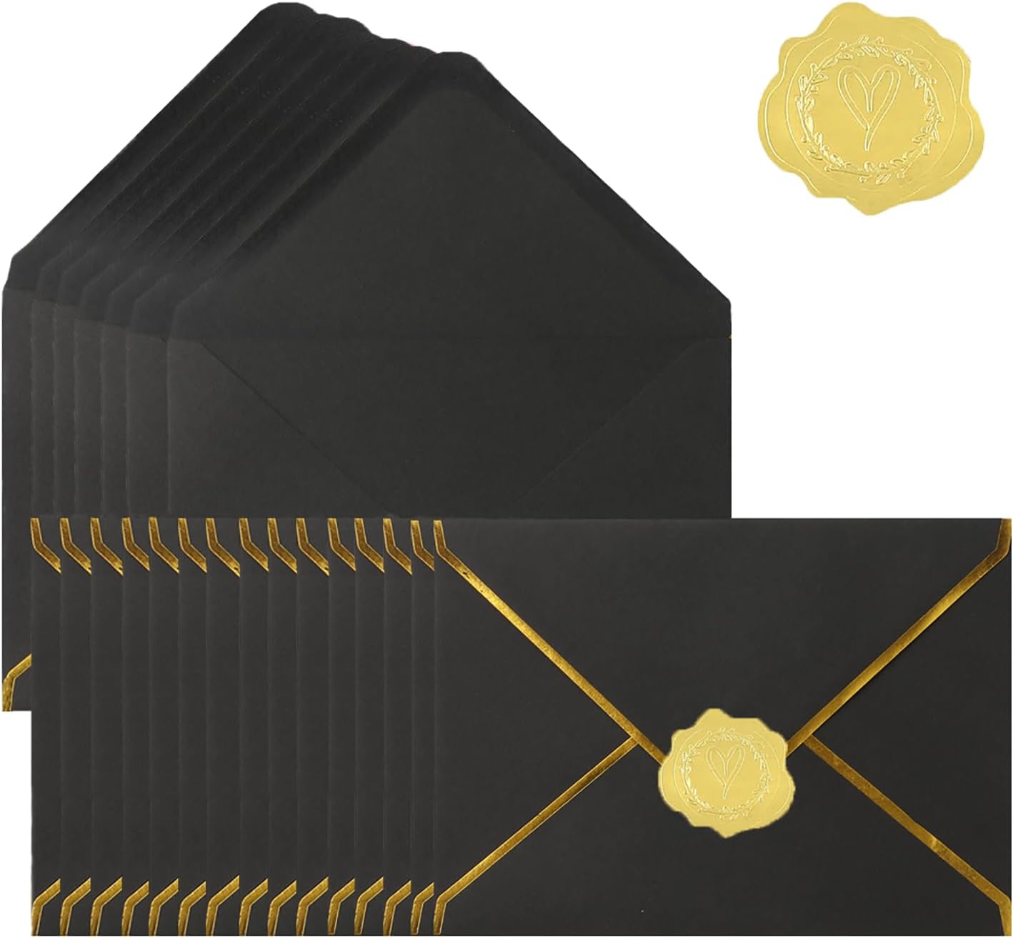 Amazon.com : 50 Pack 4x6 Envelopes, A4 Envelope with Gold Heart,Black ...