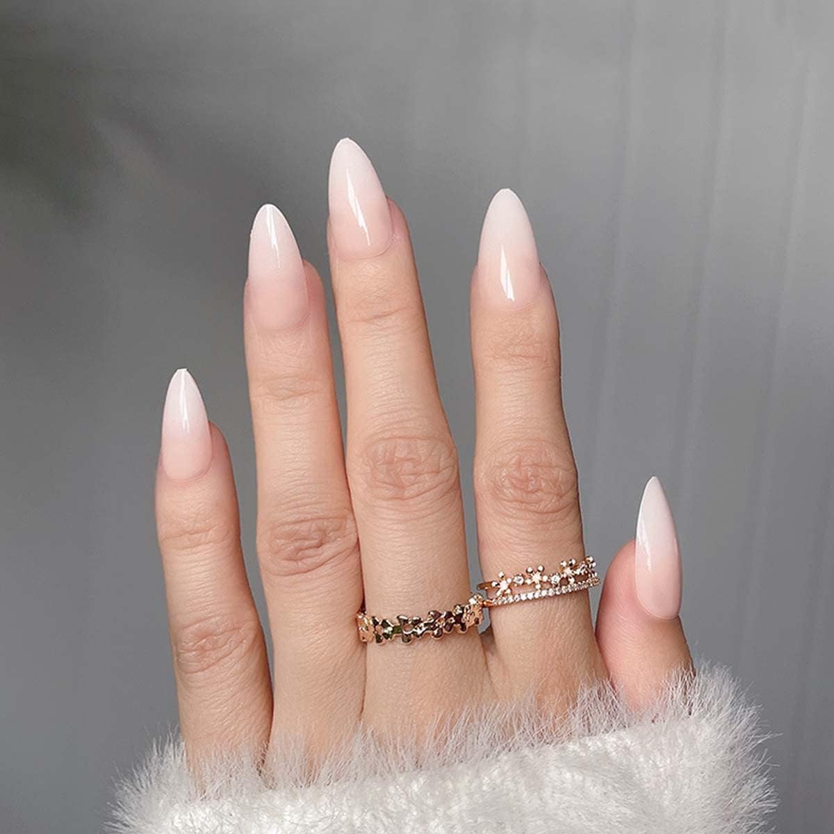 Amazon.com: ANDGING Grey Cat Eye Press on Nails Almond Short Fake Nails ...