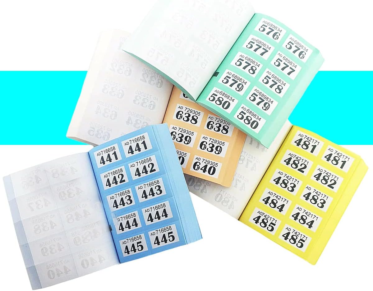 TECHARCADE® 800 Raffle and Cloakroom Tickets Book Colour Number Tombola ...