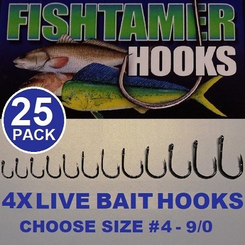 (25pk) 4X Live Bait Hooks Sizes #4-9/0 Super Sharp Fish Tamer Pro Pack ...