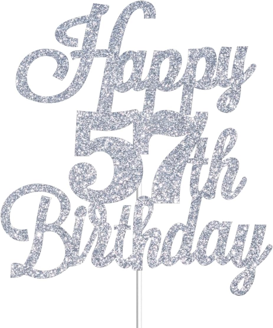 Amazon.com: Happy 57th Birthday Cake Toppers Silver Glitter, Cheers to ...