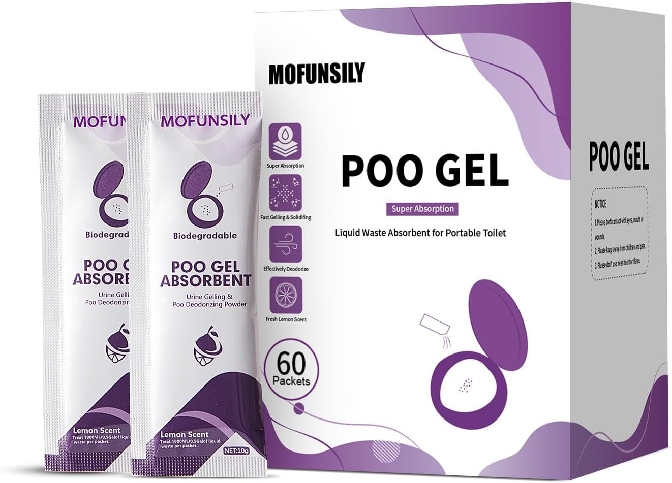Amazon.com : MOFUNSILY 60 Packets Poo Gel for Portable Toilet.Fast ...