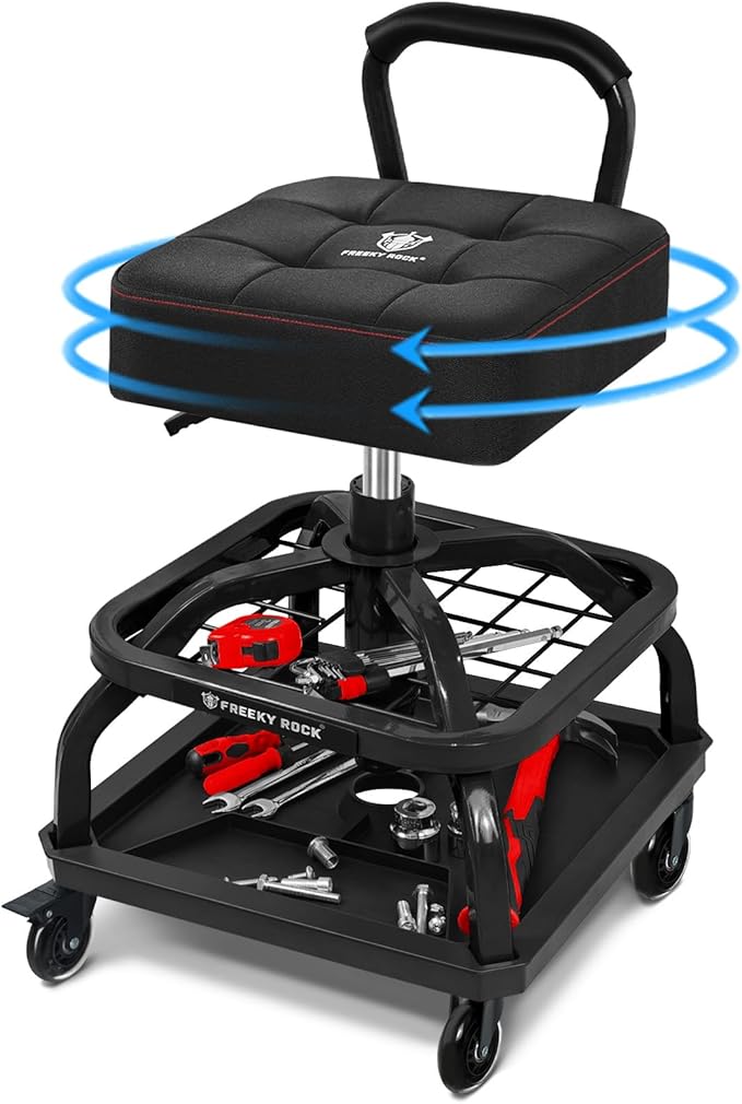 Amazon.com: FREEKYROCK Rolling Shop Stool with Wheels, Garage Mechanic ...