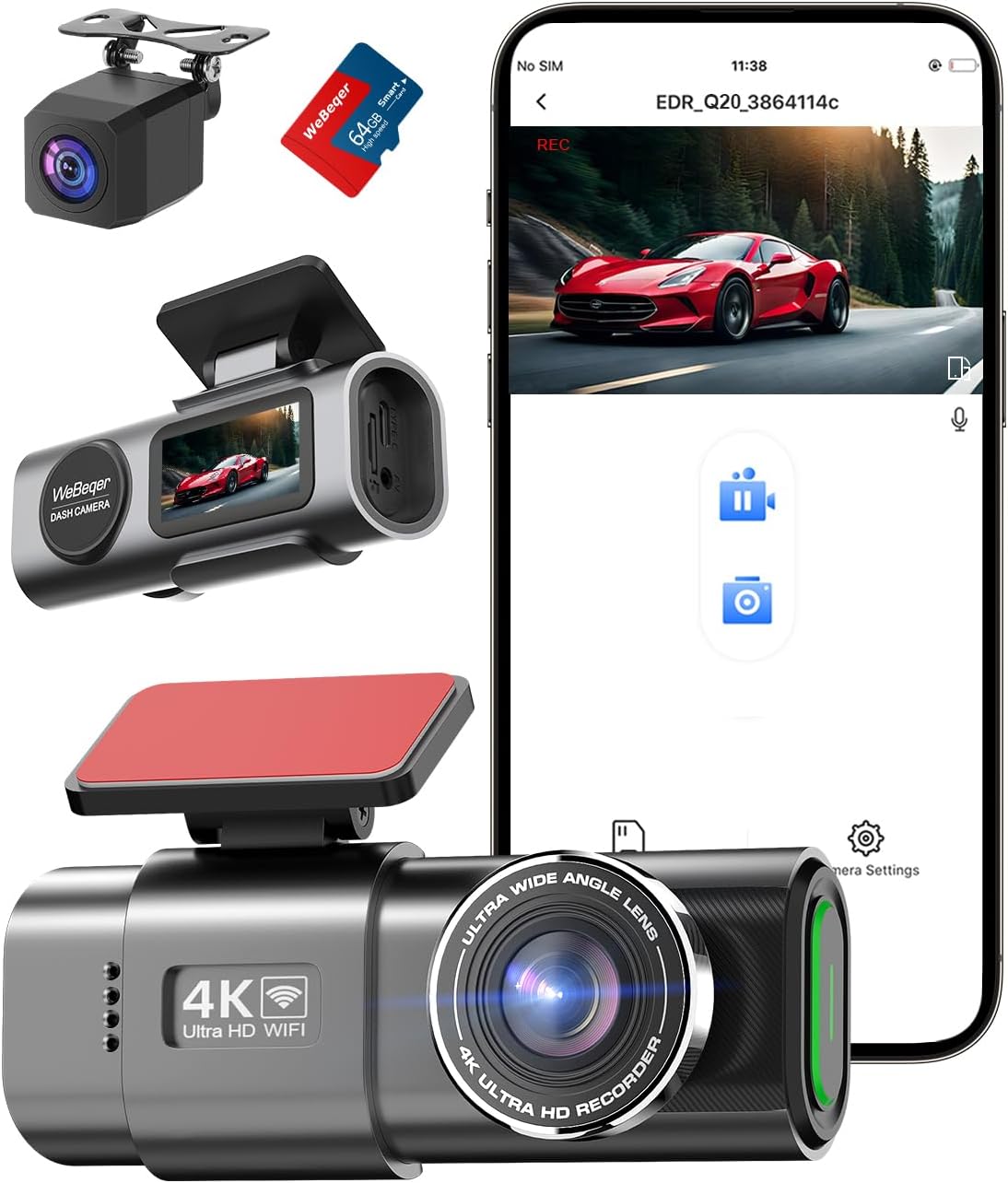 70mai Dash Cam Auto A510 Full-HD con Scheda SD da 64GB, 1944P Doppio ...
