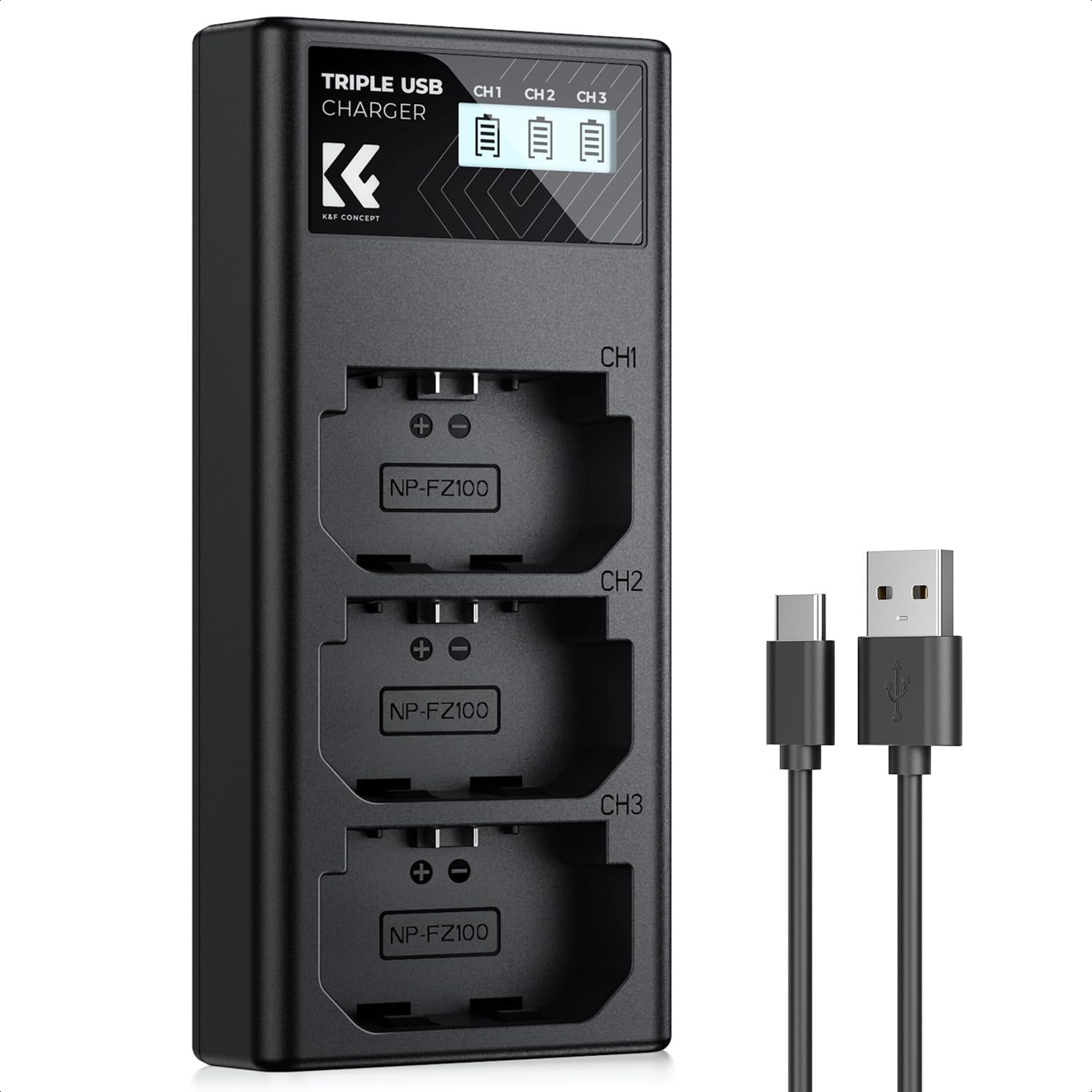 Amazon.com: K&F Concept NP-FZ100 Charger, 3-Slot A7iii Battery Charger ...