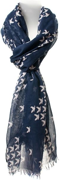 Navy Bird Print Soft Cotton Scarf : Amazon.co.uk: Fashion