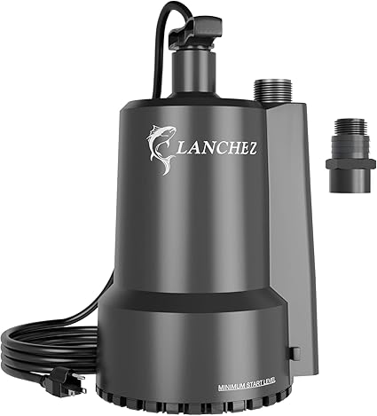 LANCHEZ Sump Pump 1/2 HP Submersible Water Pump, Thermoplastic Portable ...