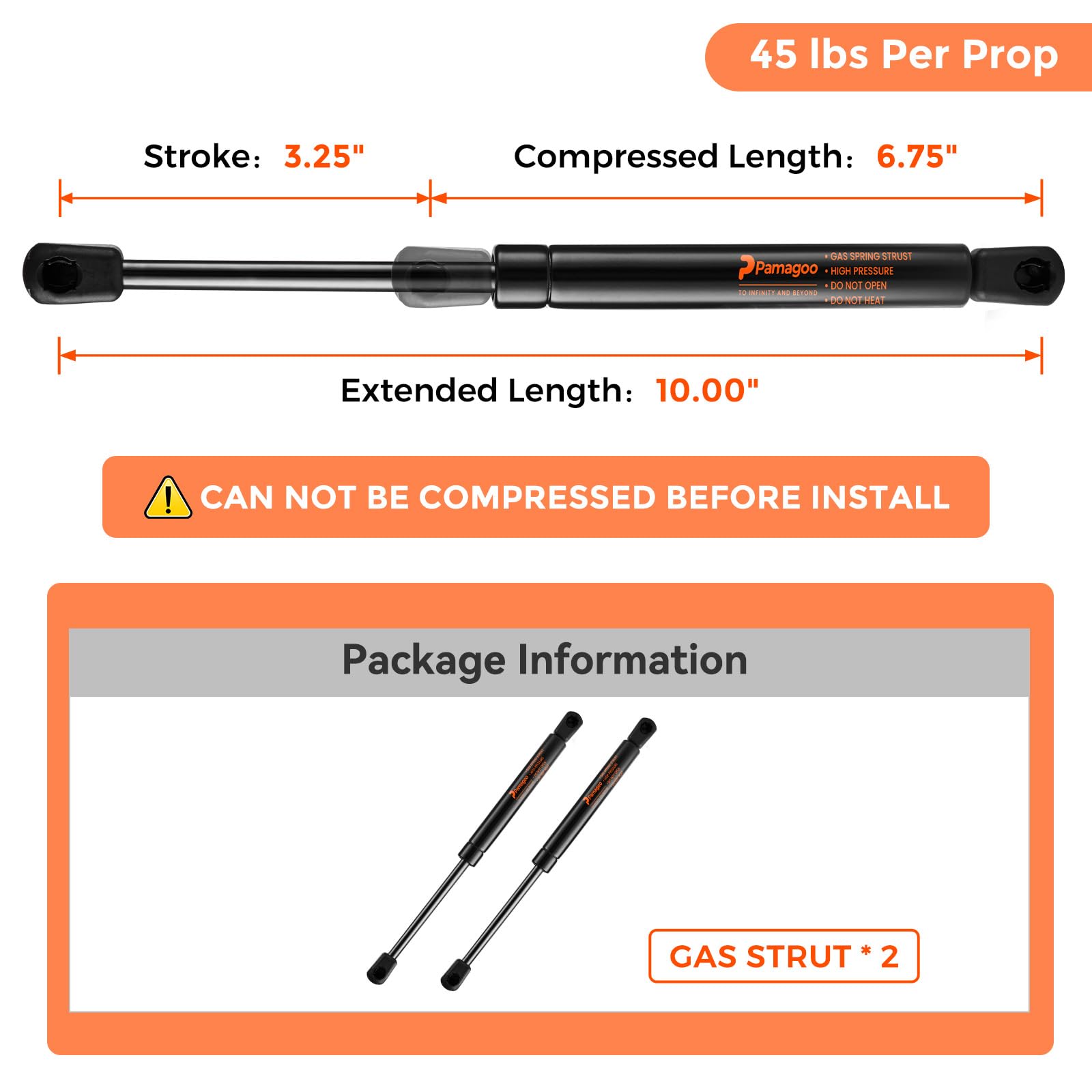 Snapklik.com : 10 Inch 45 Lbs Gas Struts, 10" 200 N Toolbox Lid Gas ...