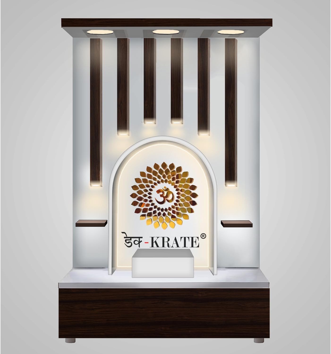 Deckrate Wooden 3D Fram Temple Table Top White Mandir with LED Light ...