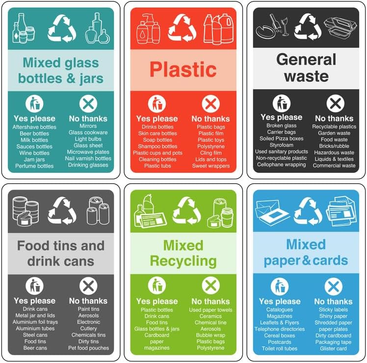 Recycling signs complete pack of 6 essential for recycling bins - High ...