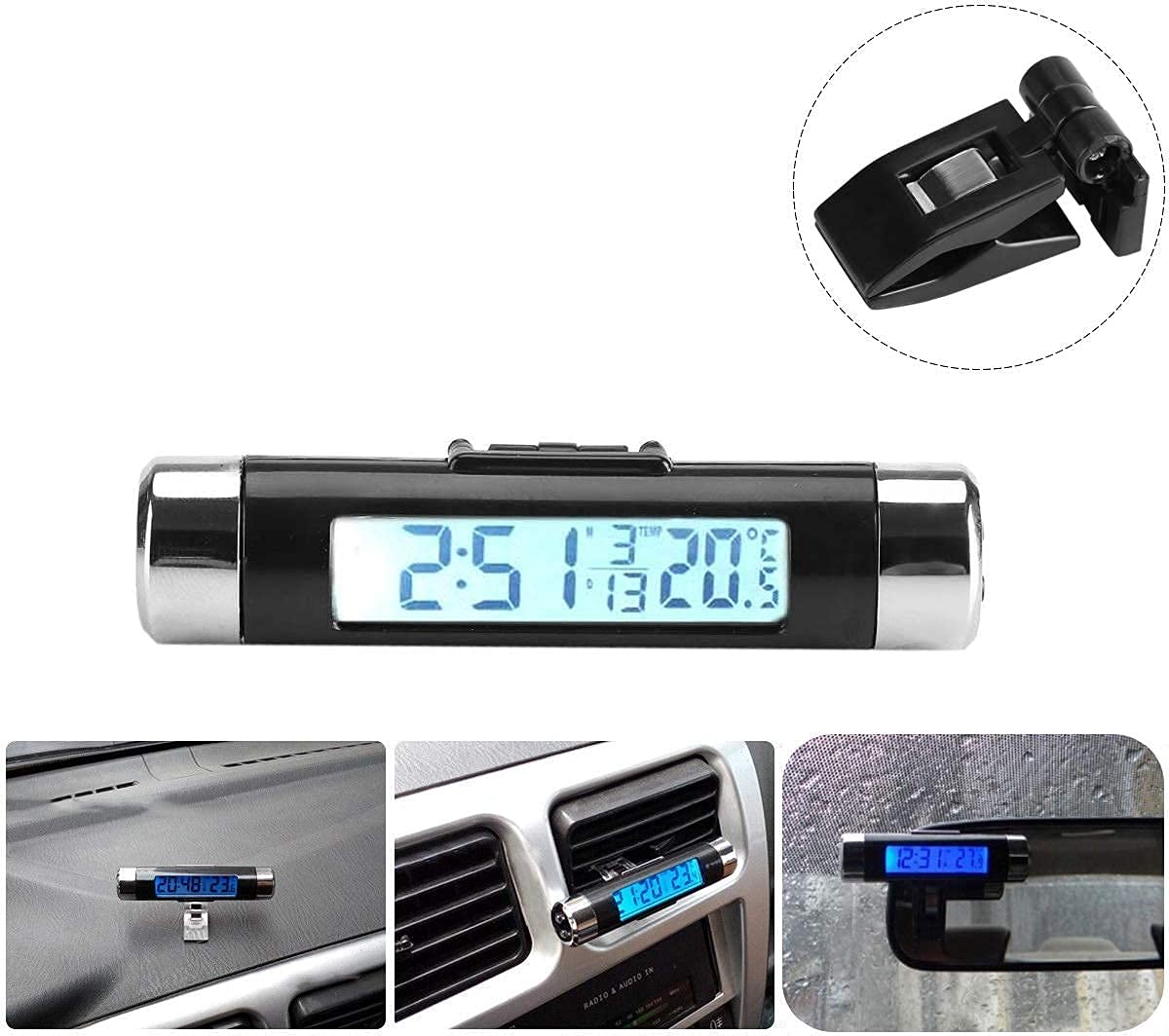 Buy Smandy Car Temperature Clock Clip-on Car Thermometer Auto Dashboard ...