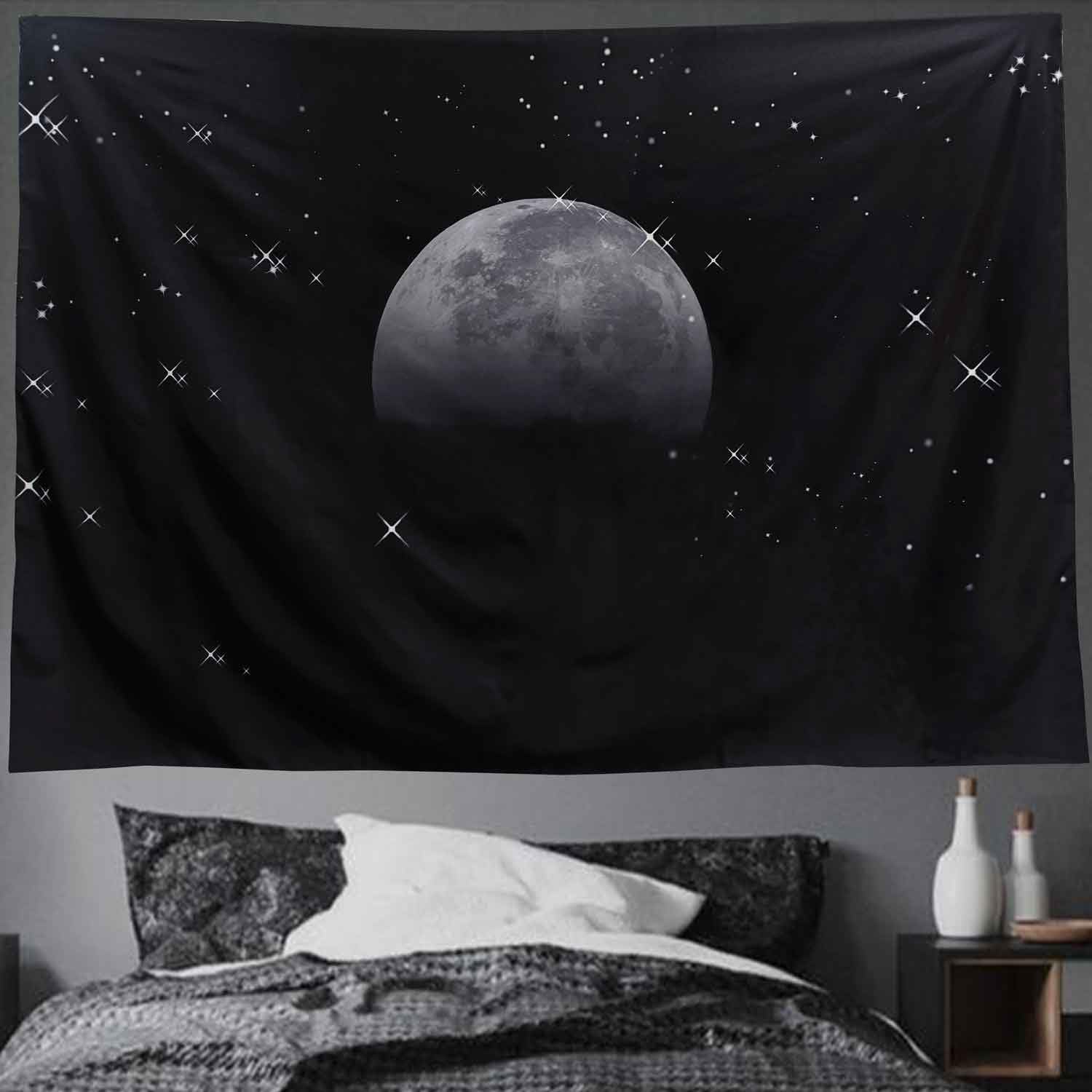 Amazon.com: TUGCAY Moon Tapestry Black Tapestry Starry Night Sky Stars ...